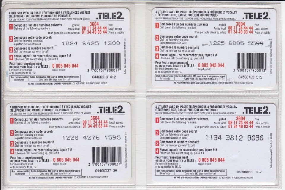 4 TELECARTE / PHONE CARD .. FRANCE PREPAYEE MIX 1 TELE 2 TELECOM ...