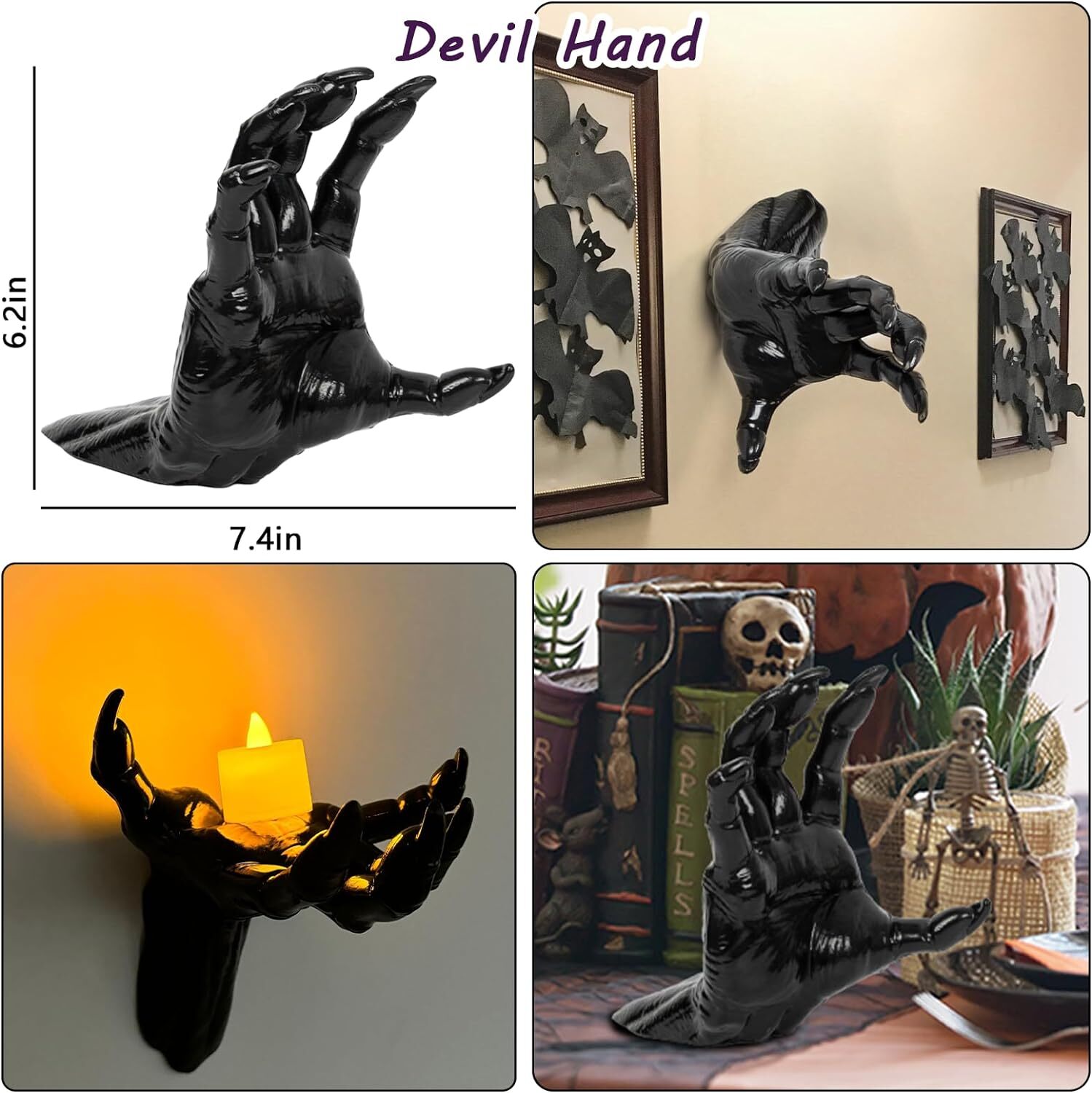 3Pcs Spooky Hands Wall LED Candle Lights Decor Reaching Flickering ...