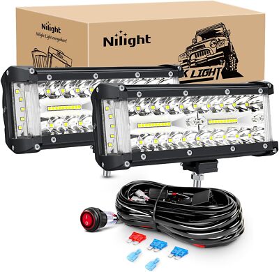 Nilight Side Shooter LED Light Bar 2PCS 7 Inch Triple Row Spot Flood ...