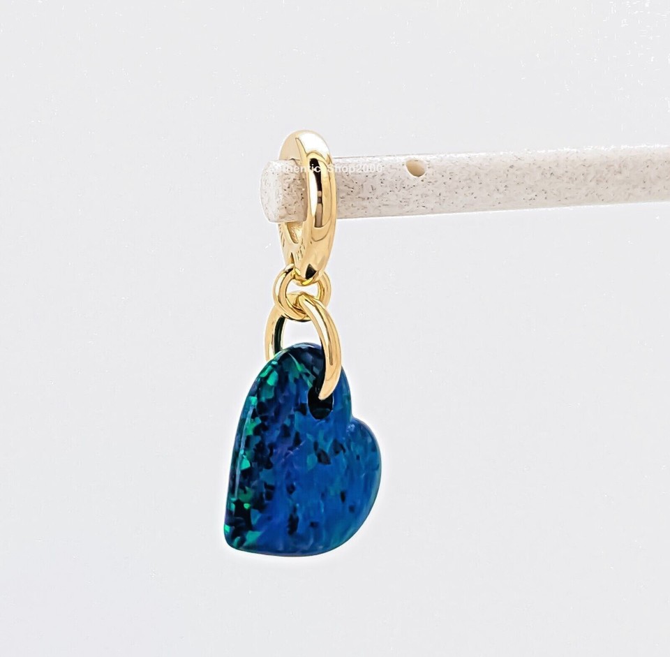 New 100% Authentic PANDORA Gold Opalescent Green Heart Dangle Charm ...