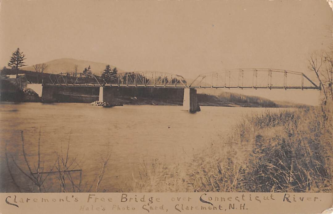 CLAREMONT, NH ~ FREE BRIDGE OVER CONNECTICUT RIVER, HALE REAL PHOTO PC ...