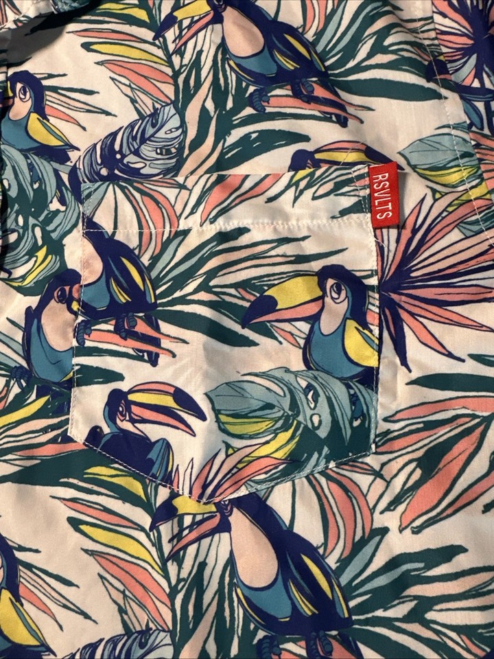 RSVLTS Hawaiian Shirt Mens Large Blue Toucan Bird Tropical Short Sleeve ...
