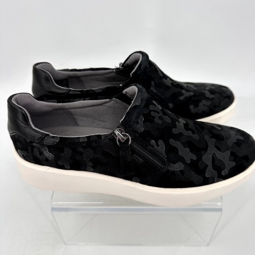 Clarks Layton Step Slip On Sneaker Black Suede Camo Side Zip Womens 6.5 ...