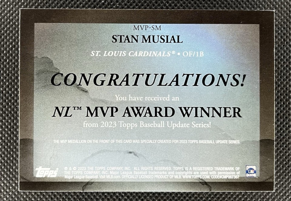 Stan Musial 2023 TOPPS UPDATE SERIES 1948 NL MVP AWARD WINNER MEDALLION ...