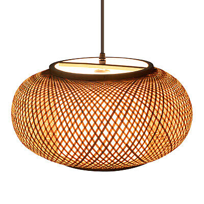 Hanging Lamp Wicker Basket Ceiling Light Shade Natural Bamboo Pendant ...