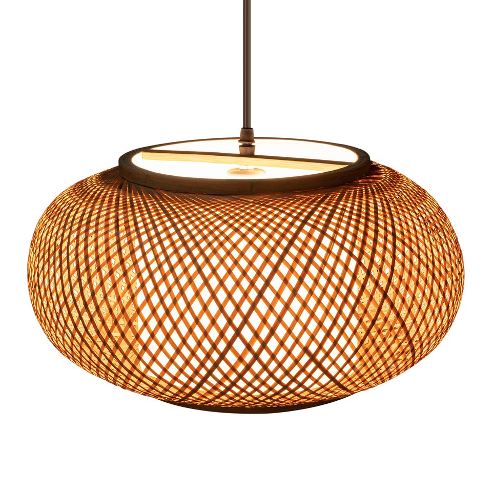 Bamboo Pendant Light Wicker Rattan Shade Fixture Art Asian Hanging ...
