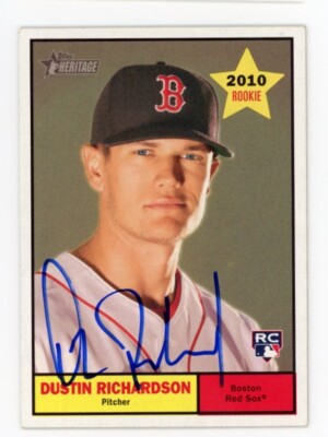 SIGNED BASEBALL CARD AUTO BOSTON RED SOX TOPPS HERITAGE 2009 DUSTIN ...