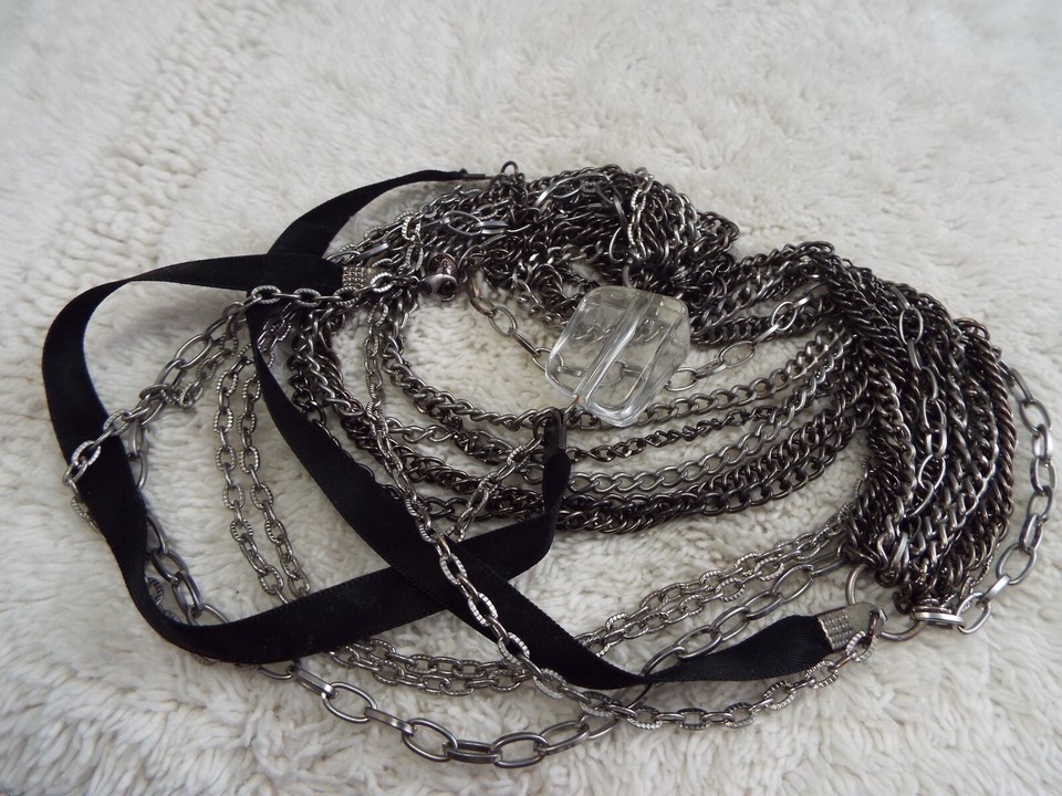 Gunmetal Silvertone Scoop Chain Necklace (C24) | eBay