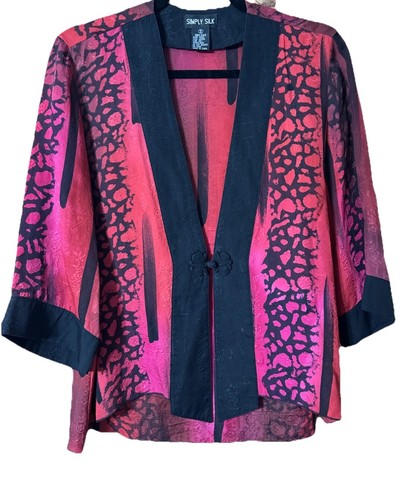 Simply Silk Button Jacket Red Embossed Silk EUC Women’s SMALL $165 | eBay