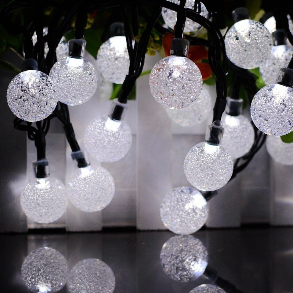 20ft 30 LED Solar String Ball Lights Outdoor Waterproof Warm White ...