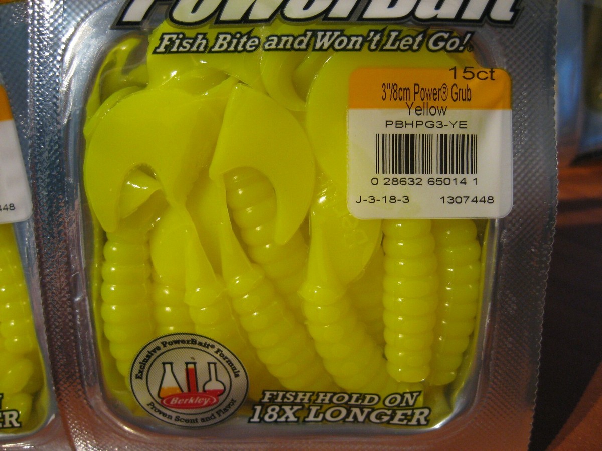 Berkley 3 Inch Yellow Scented Fishing Grubs Soft Bait Berkley PowerBait ...