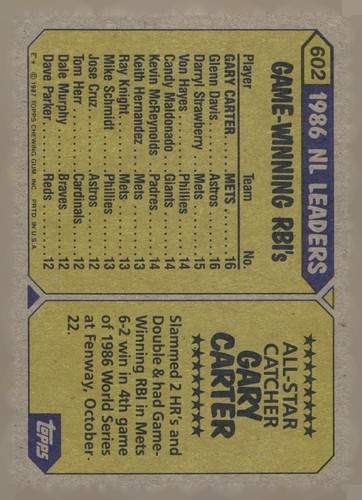 1987 Topps #602 Gary Carter New York Mets Baseball Card | eBay