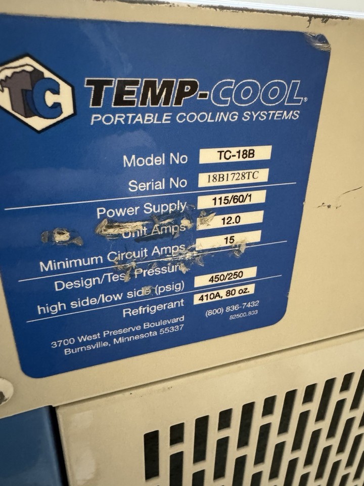 Temp-Cool TC-18B Air Cooled Portable Commercial Air Conditioner 17,300 ...