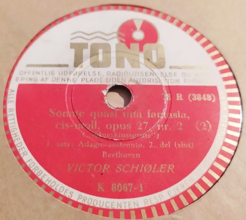 10" 78 RPM VICTOR SCHIOLER (Piano) BEETHOVEN Sonate Rarer DANISH TONO K ...