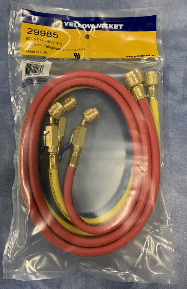 YELLOW JACKET 60" PLUS II 1/4" RYB 3PK HOSES W/BALL VALVE END 29985 | eBay