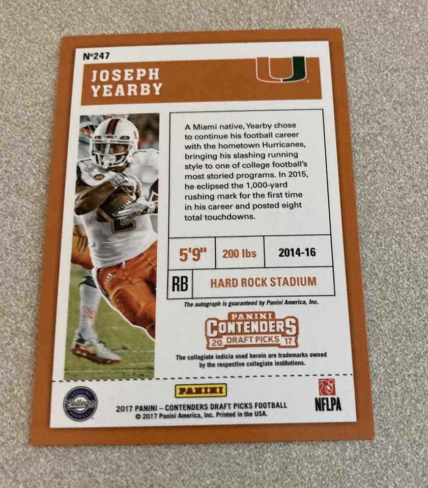 2017 Panini Contenders Draft RC Auto Foil #247 Joseph Yearby Miami /99 ...