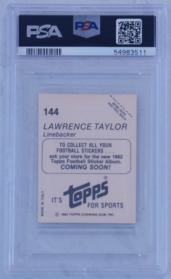 1982 Topps Stickers Lawrence Taylor Sticker Rookie RC #144 PSA 8 NM-MT ...