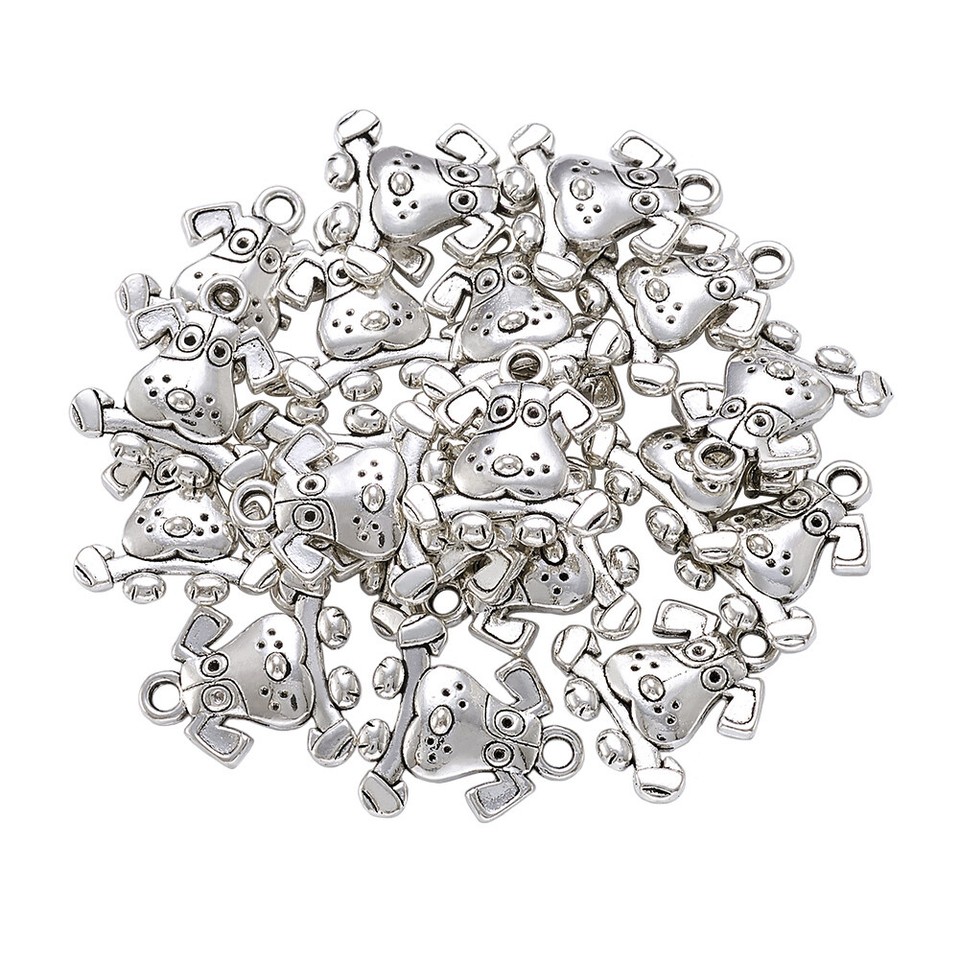 20pc Tibetan Silver Alloy Dog Pendants Mini Lead Free Metal Charms ...