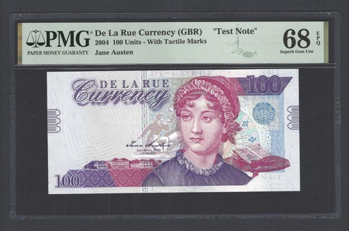 De La Rue (GBR), 100 Units, 2004, Jane Austen,"Test Note" UNC Grade 68 ...