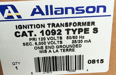 Allanson 1092S 6000V Ignition Transformer Gas Burners 612-6A020 Webster ...