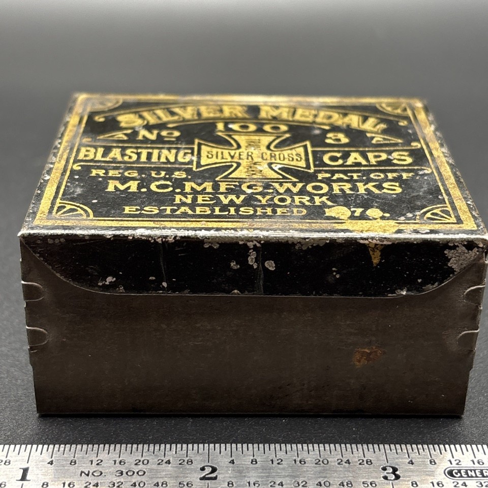 Antique Blasting Cap Primers 2 Part Empty Metal Box Silver Medal M.C ...