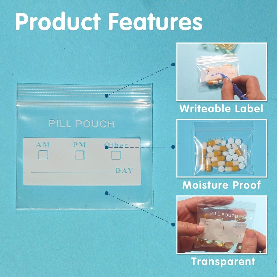125 Pack Reusable Pill Pouches Ziplock Pill Bags for Travel Medicine ...
