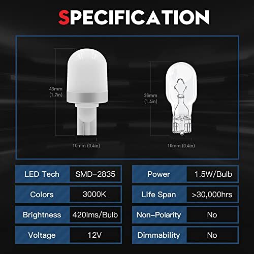 VEHICODE 921 LED Bulb RV Interior Dome Light Soft Warm White 12V C921 ...