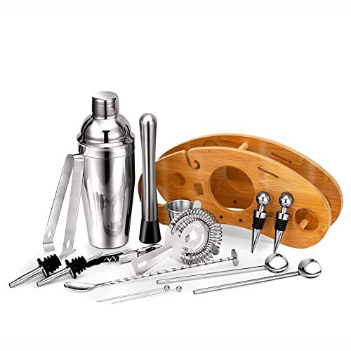 Cocktail Shaker Bartender Kit With Bamboo Stand Muddler For Cocktails ...
