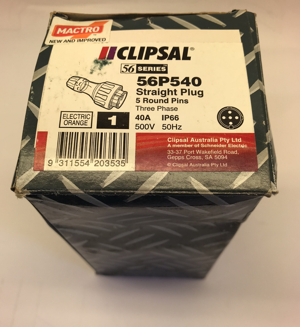 Clipsal 56 Series 56P540 Straight Plug 5 Round Pins 40A 500V 3 Phase ...
