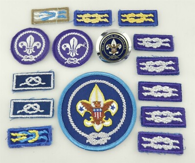 Vtg 15 BSA Scout Square Knot Badges Patch Slide Purple Silver Yellow ...