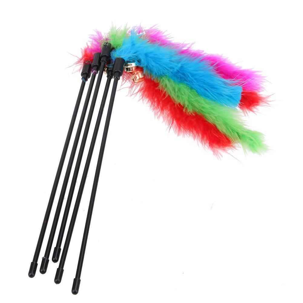 5pcs Cat Feather Toys 50cm with Bell Cats Interactive Stick Toy for Pet ...