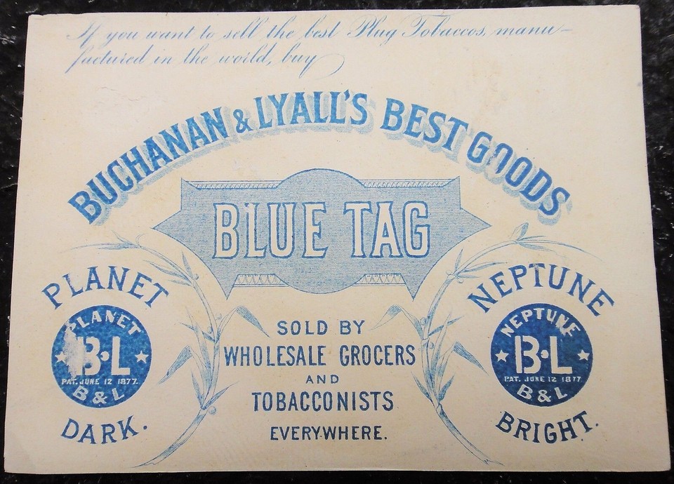 1800s antique victorian BUCHANAN & LYALL PLUG SMOKING FINE CUT TOBACCO ...