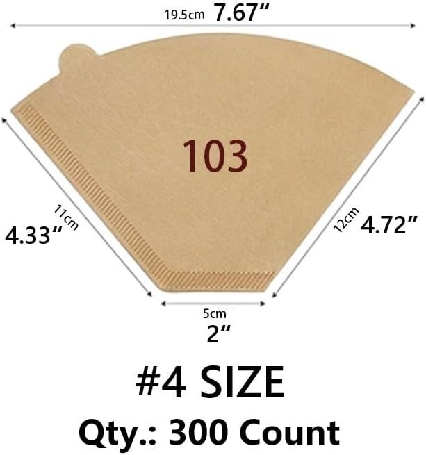 #4 Cone Coffee Filters, Unbleached Natural Brown,300 Total Filters ...