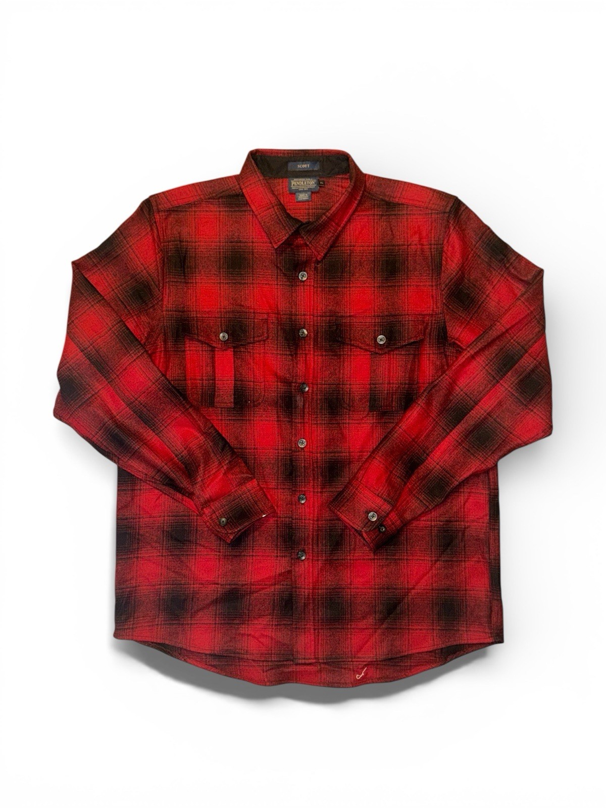 Men’s PENDLETON 100% Wool Scout Red & Black Buffalo Plaid Flannel Shirt ...