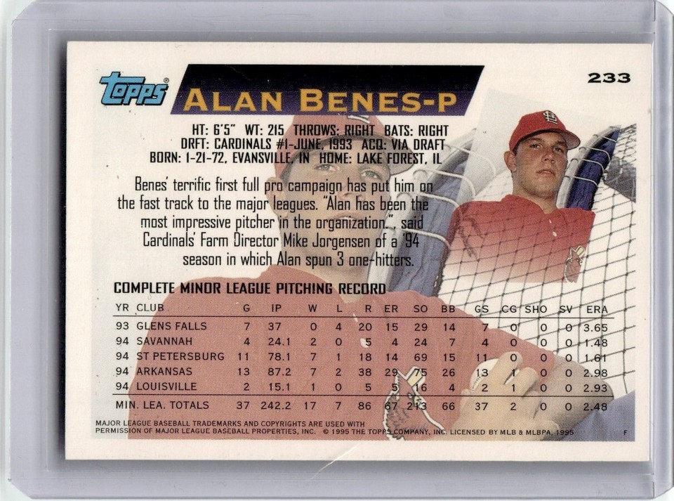1995 Topps Alan Benes Auto St. Louis Cardinals #233 Signed IP | eBay