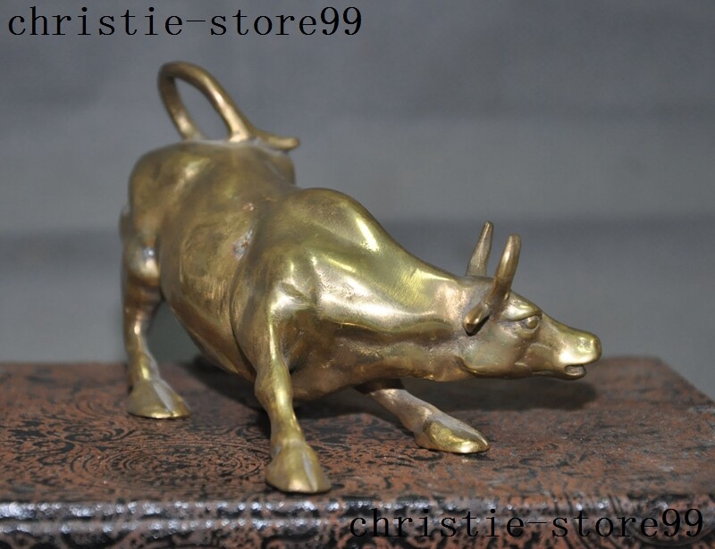 China Brass Copper Fengshui animal Ox Bull Ox Bovine Oxen Bull market ...