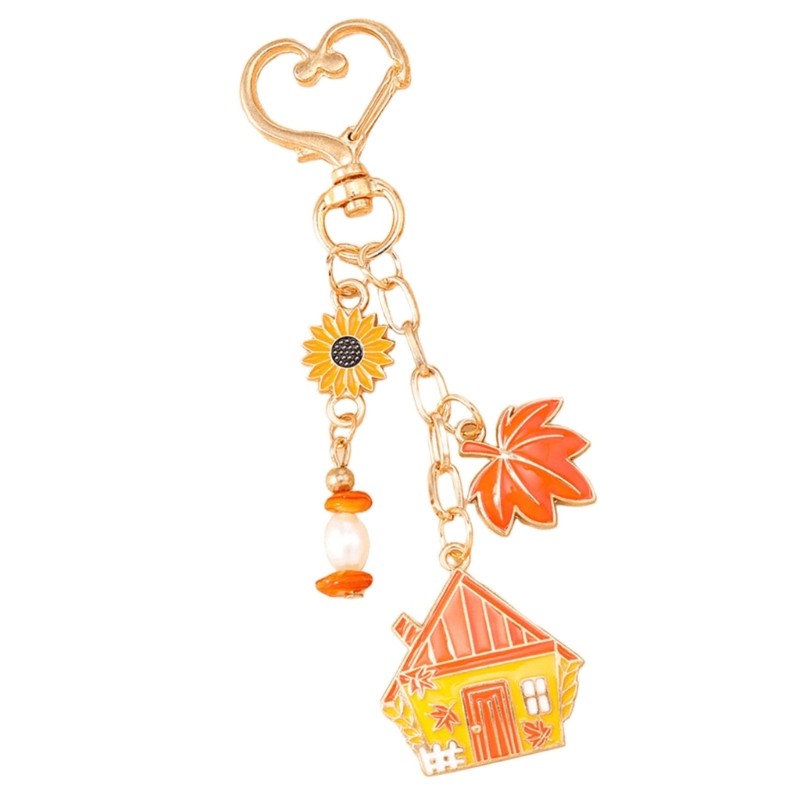Novelty House Shape Keychain Combining Pumpkin Mushroom Charm And ...
