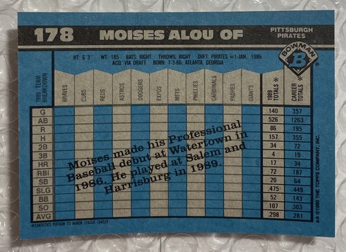 1990 Bowman #178 Moises Alou ROOKIE RC- SET BREAK | eBay