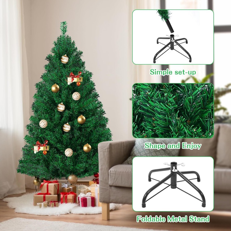 GlyinnHe 4FT Green Artificial Christmas Tree，Xmas Fake Pine Tree with ...