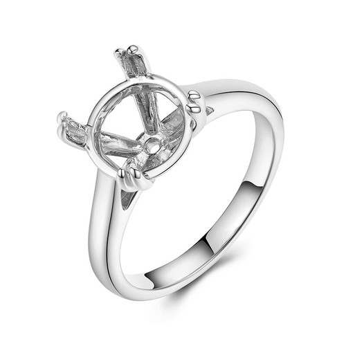 Prong Setting Round Cut 10mm Solid 14K White Gold Semi Mount Ring ...