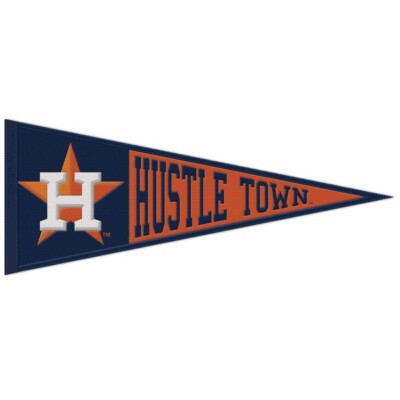 HOUSTON ASTROS HUSTLE TOWN WOOL EMBROIDERED PENNANT 13"x32" NEW ...