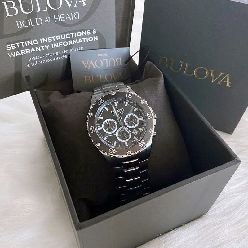 Men Bulova Classic Black Marine Star Chronograph 98B401 Quartz Watch 7. ...