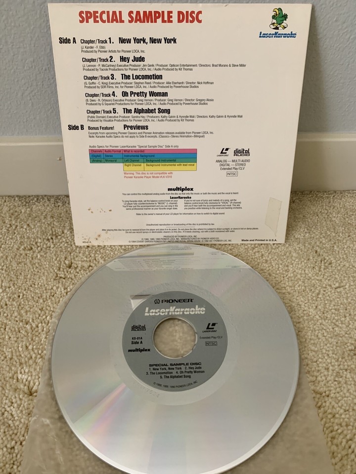 Pioneer LaserDisc LaserKaraoke Video Sing Along Special Sample Disc 8 ...