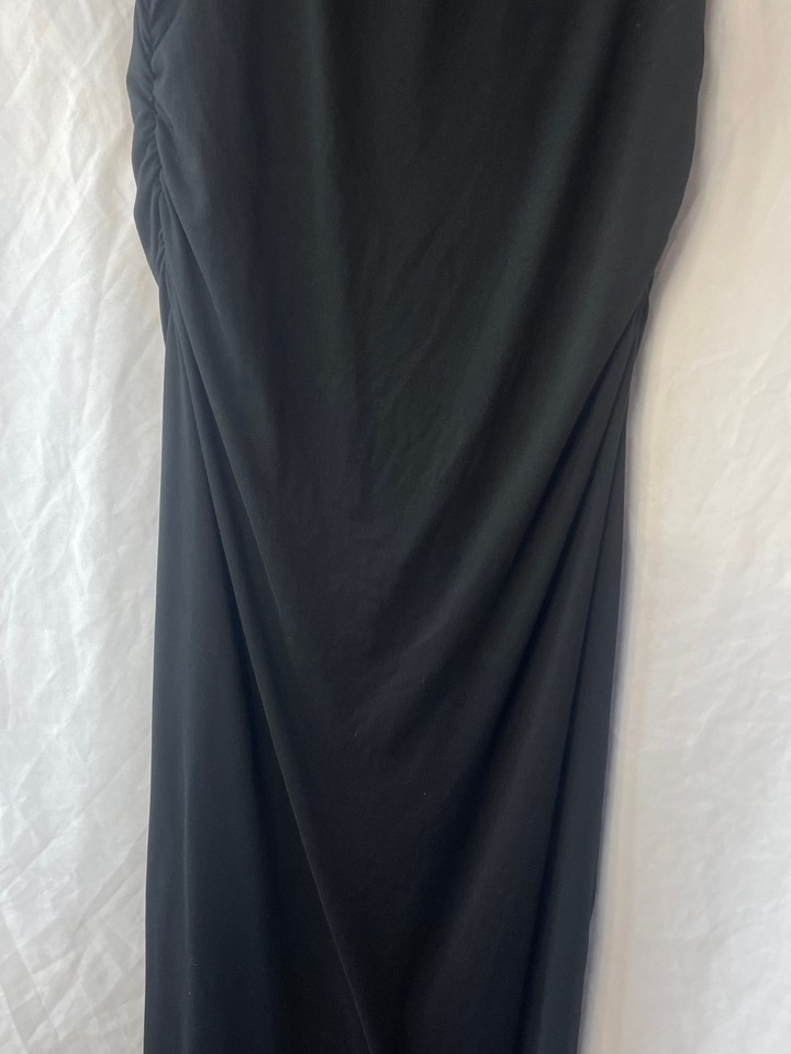 Mother Bee maxi solid black stretch dress cap sleeves gathered side ...