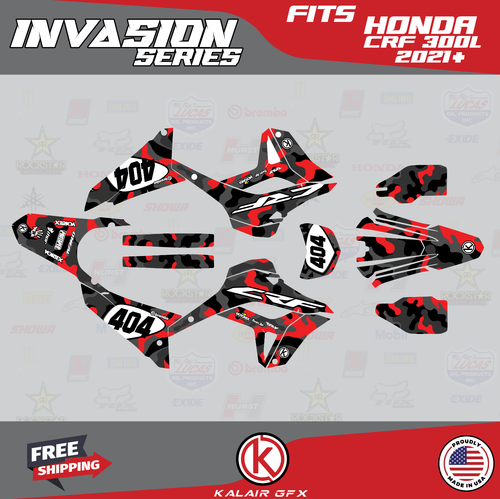 Graphics Kit for Honda CRF300L CRF 300L 2021+ Invasion Series - Red | eBay