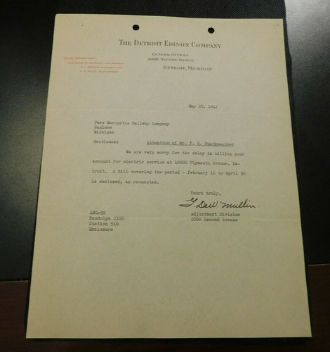 1942 THE DETROIT EDISON COMPANY VINTAGE LETTERHEAD! e1272XST1 | eBay