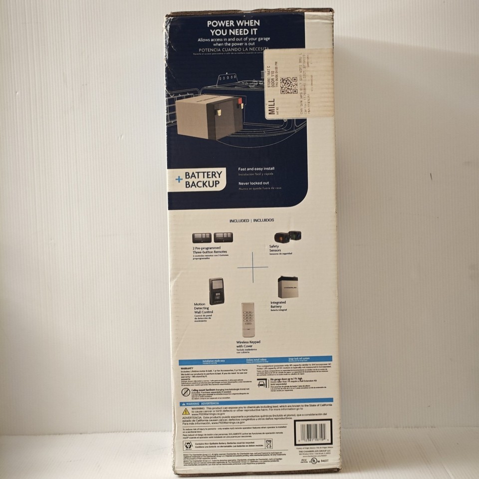Chamberlain B4613T MYQ 3/4HP Battery B/U LED Belt Drive Smart Garage ...