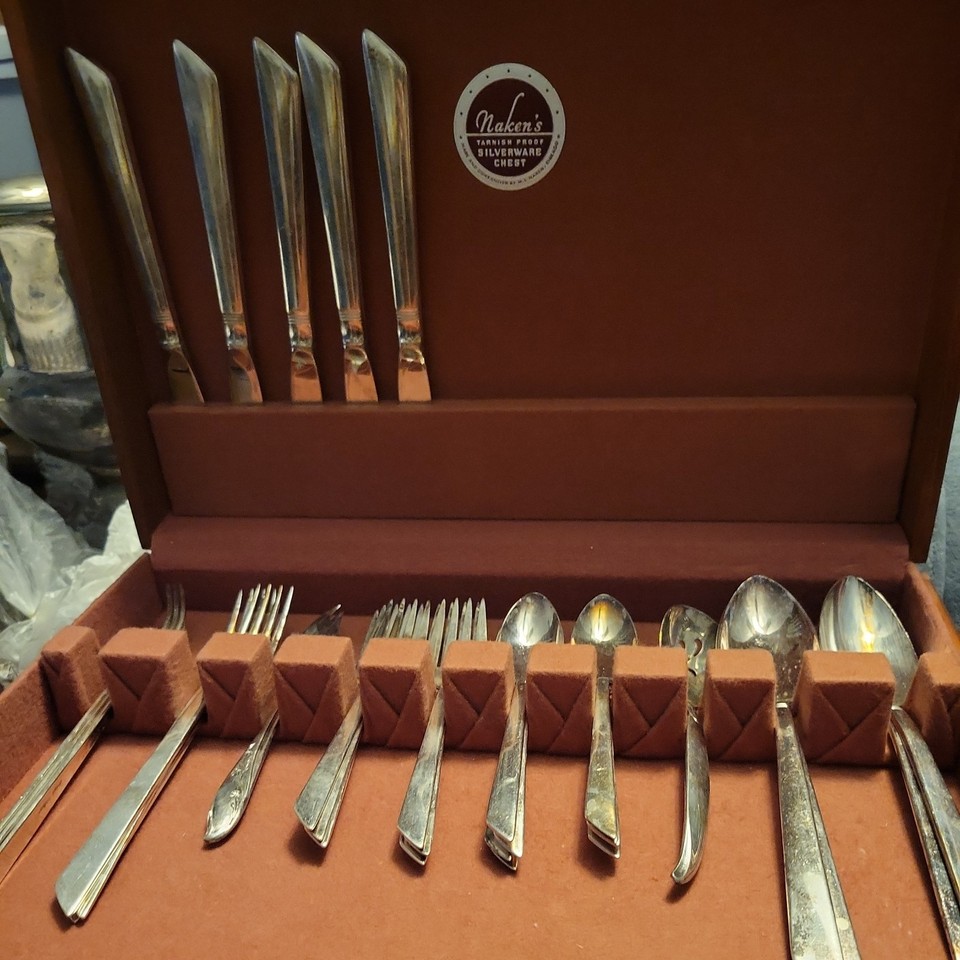 Naken’s Silverware Chest Tarnish Proof w/ Drawer 15"x11" Wood Felt ...
