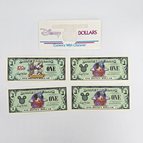 Disney Dollar 3- 2001 Sorcerer Mickey 1-2002 Steamboat Willie With ...