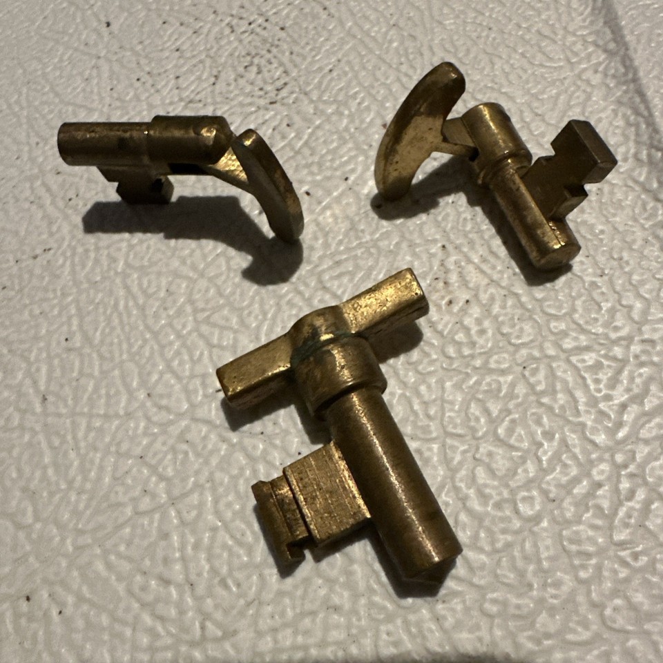 True VTG Hinged 3 Brass T-Handle Blanks Skeleton Keys 2 Old Hardware ...